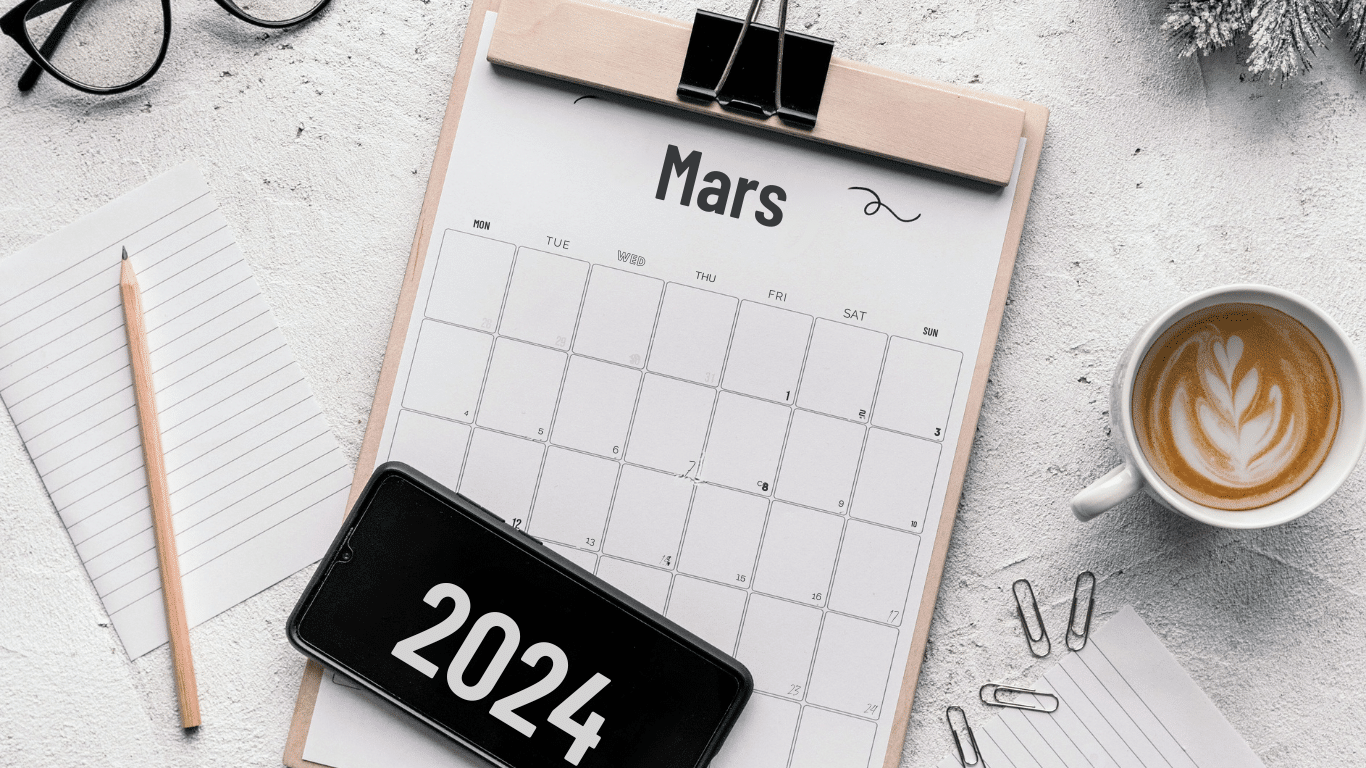 Calendrier éditorial, mars 2024 - Be Famous